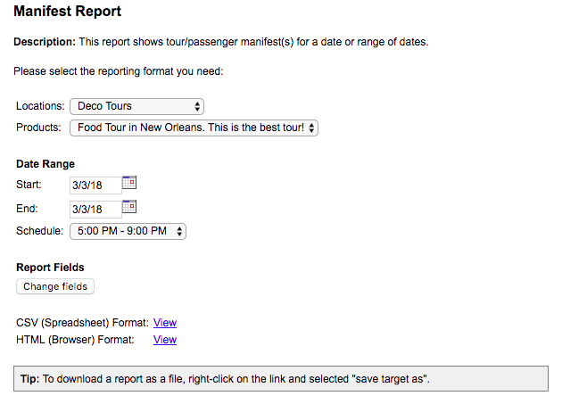Daily Manifest Report – WebReserv