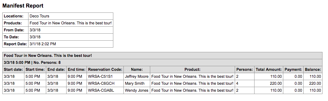 Daily Manifest Report – WebReserv